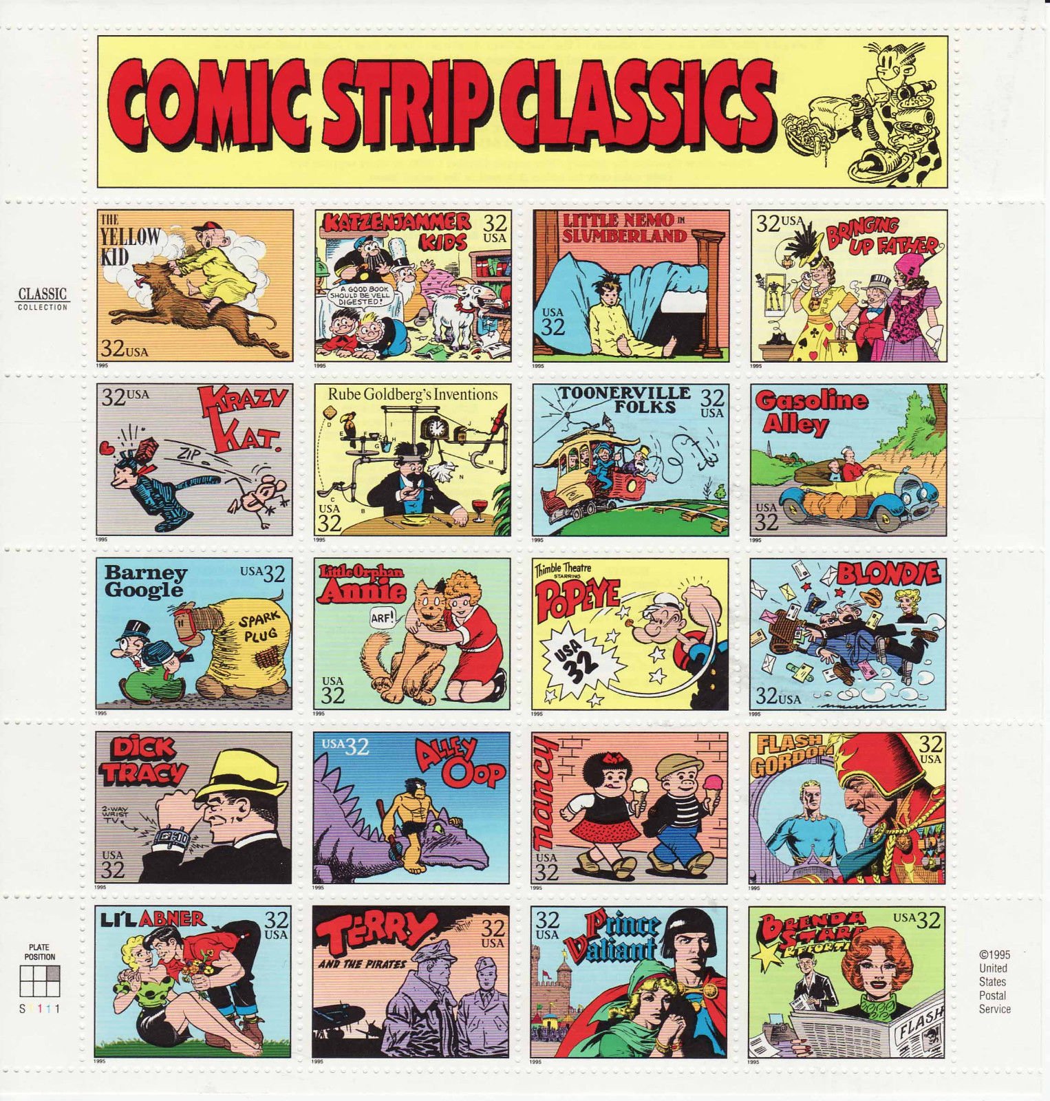 USPS Comic Strip Classics (Classic Collection) (Sheet of 20) 32 Cent Postage Stamps 1995 Scott #3000