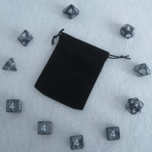 Smoke Black RPG D&D Dice Set: 7 + 3d6 = 10 polyhedral die plus bag! by Dave's Dice