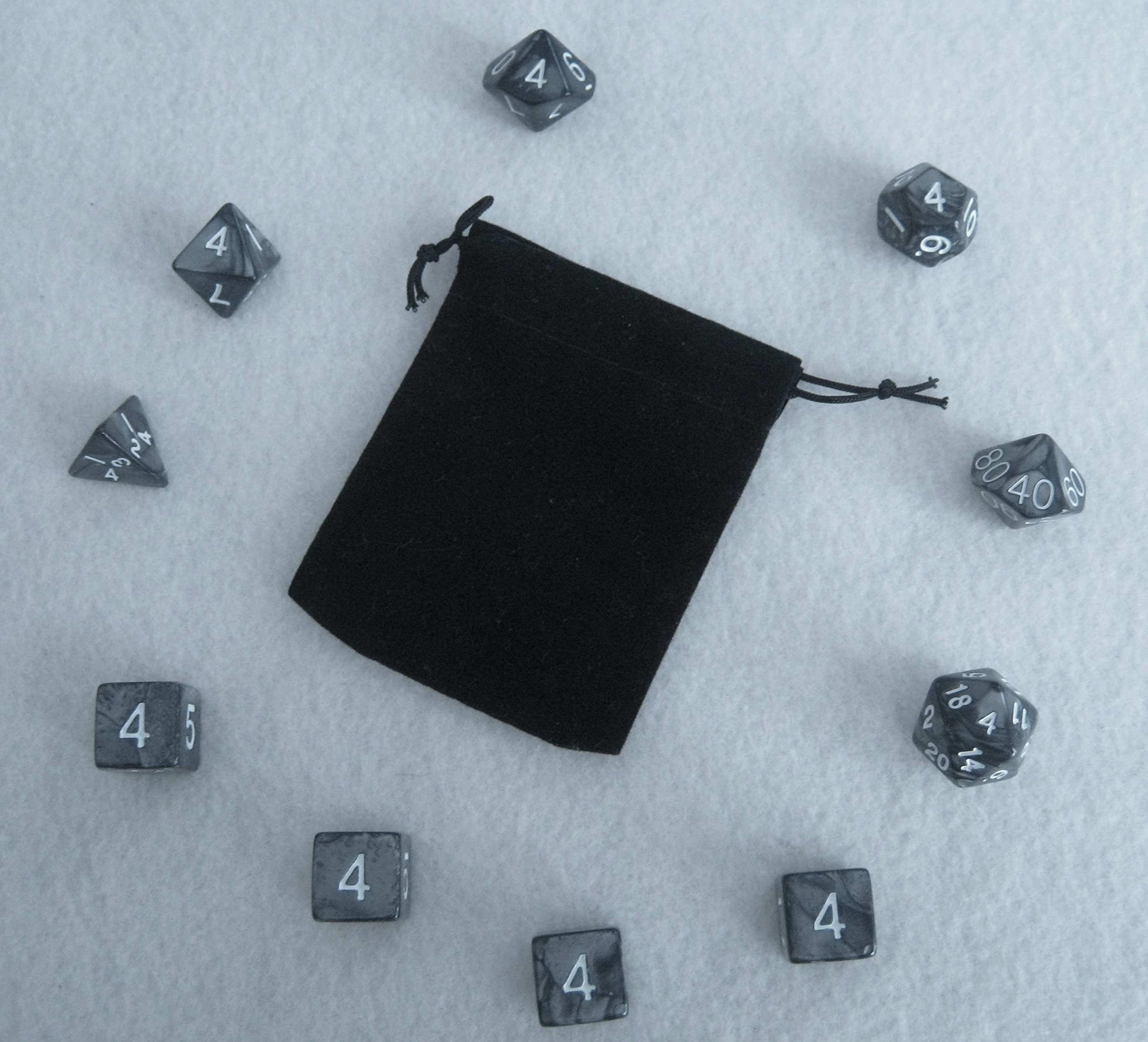 Smoke Black RPG D&D Dice Set: 7 + 3d6 = 10 polyhedral die plus bag! by Dave's Dice