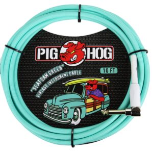 pig hog pch10sgr 1/4" to 1/4" right-angle seafoam green guitar instrument cable, 10 feet