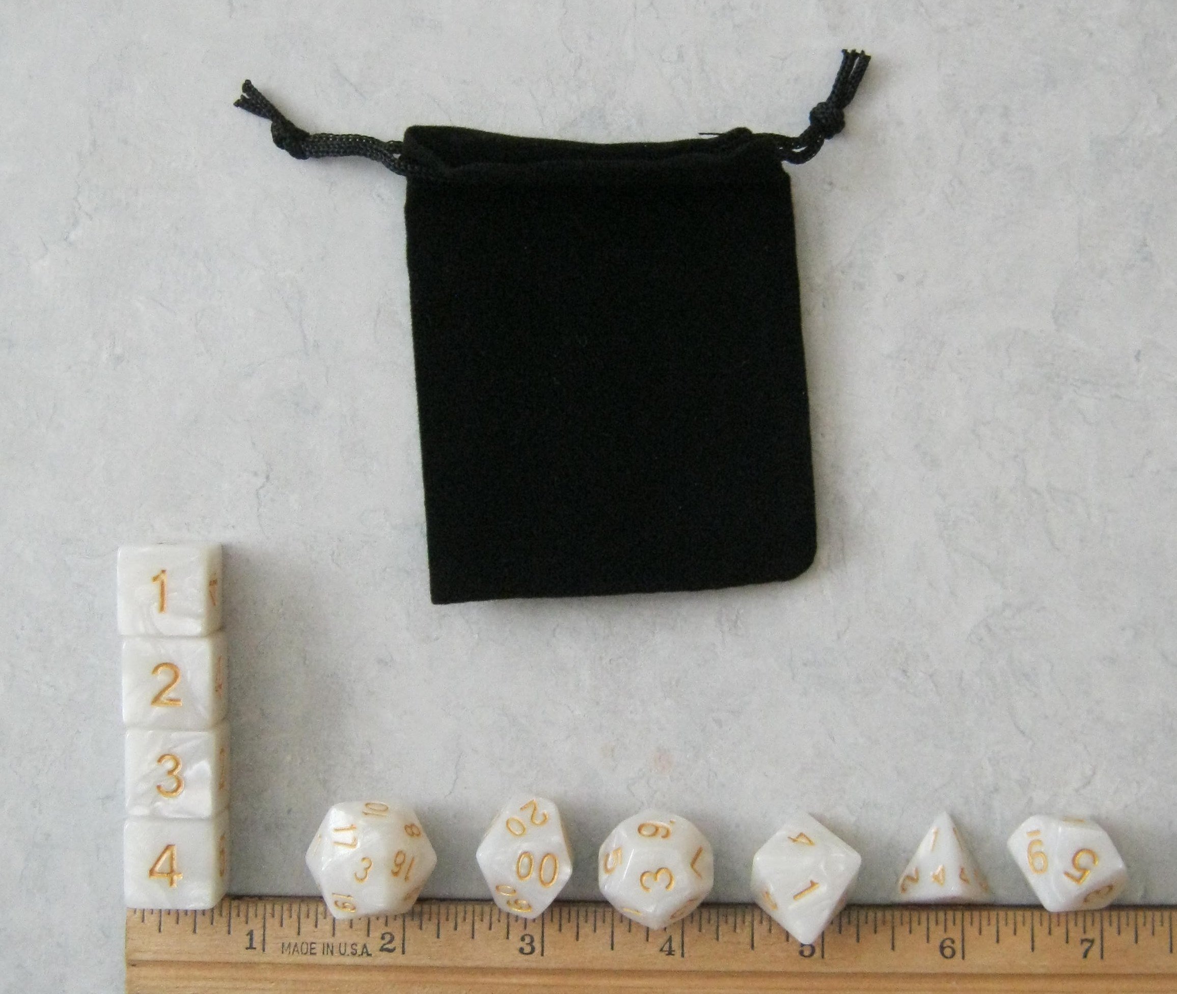 Elven White RPG D&D Dice Set: 7 + 3d6 = 10 polyhedral die plus bag! by Dave's Dice