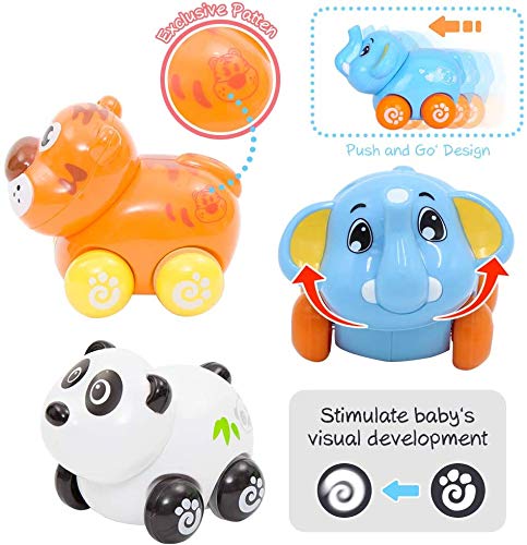 Liberty Imports 8 PCS Cartoon Animals Friction Push and Go Toy Cars Play Set for Babies and Toddlers | Cute Mini Play Vehicles Party Favors - Age 18 Months and Up