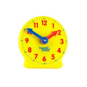 hand2mind mini geared clock, telling time teaching clock, learn to tell time clock, analog learning clock, clock for kids learning to tell time, teaching time classroom clock (set of 12)