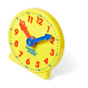 hand2mind Plastic Mini Geared Clock, Learning Clock Classroom Kit, Clock for Kids Learning to Tell Time, Yellow Practice Clock for Kids, Teaching Clock, School Supplies (Set of 1)