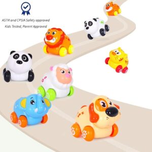 Liberty Imports 8 PCS Cartoon Animals Friction Push and Go Toy Cars Play Set for Babies and Toddlers | Cute Mini Play Vehicles Party Favors - Age 18 Months and Up