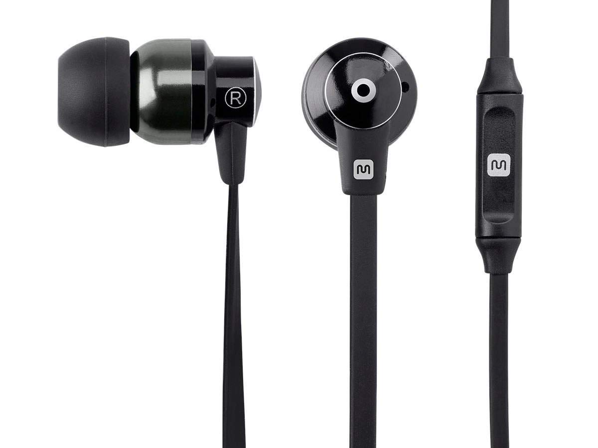 Monoprice Hi-Fi Reflective Sound Technology Earbuds Headphones - Black/Carbonite with in-Line Controller and Microphone