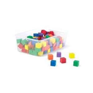 hand2mind foam blocks, counting cubes for kids math, 1 inch blocks for preschool crafts, math manipulatives for preschool, classroom supplies for teachers elementary (pack of 100 with storage)