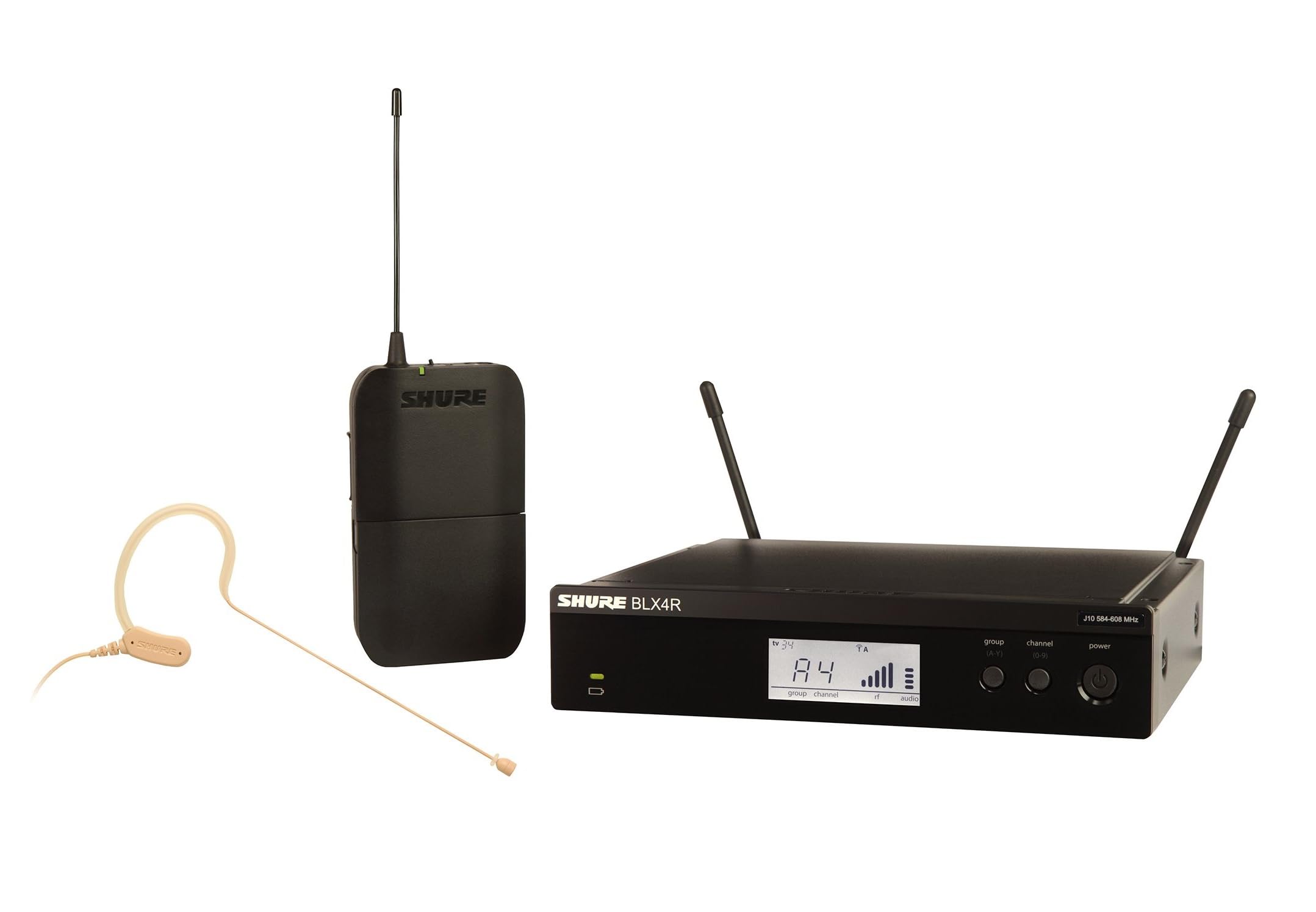 Shure BLX14R/MX53 Wireless Microphone System - 14-Hour Battery Life, 300 ft Range, UHF | MX153 Headset Mic, Single Channel Rack Mount Receiver | H9 Band (BLX14R/MX53-H9)