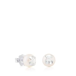 tous sterling silver earrings for women with pearls & bear motif, size: 8,5-9mm. tous bear collection