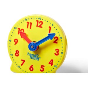 hand2mind Plastic Mini Geared Clock, Learning Clock Classroom Kit, Clock for Kids Learning to Tell Time, Yellow Practice Clock for Kids, Teaching Clock, School Supplies (Set of 1)