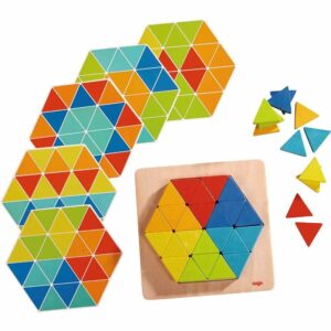 haba arranging game magical pyramids - 36 triangular wooden tiles with 6 double sided templates for ages 2-6 (made in germany)