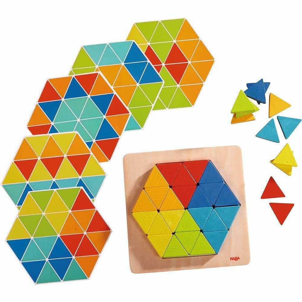 HABA Arranging Game Magical Pyramids - 36 Triangular Wooden Tiles with 6 Double Sided Templates for Ages 2-6 (Made in Germany)