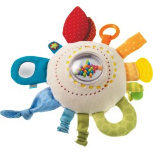 haba teether cuddly rainbow round - soft activity toy with rattling & teething elements,multicolored