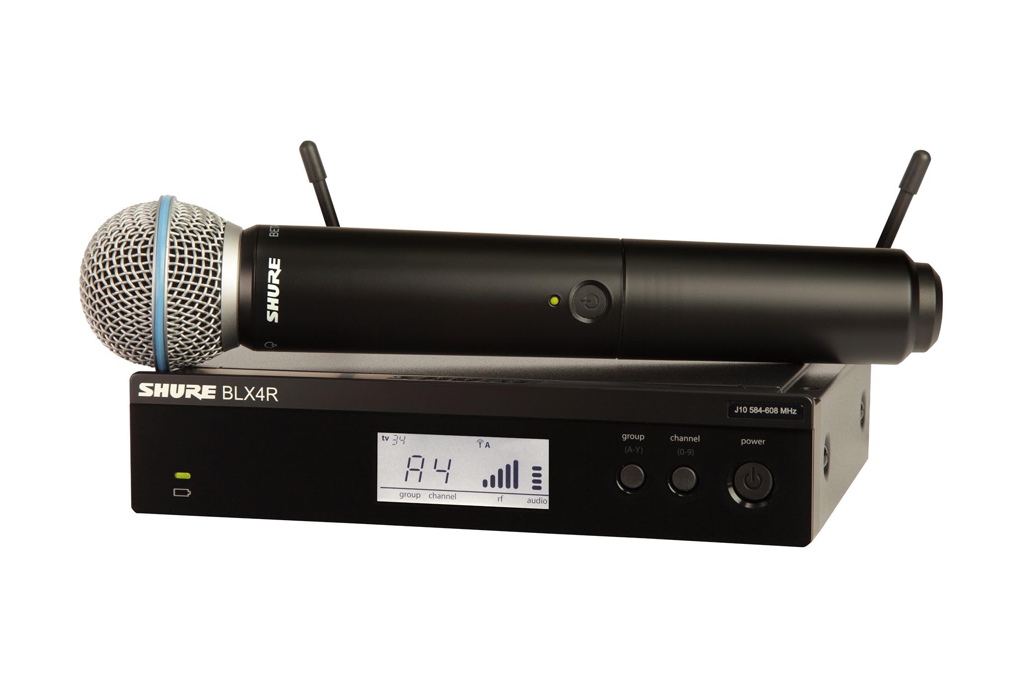 Shure BLX24R/B58 Wireless Microphone System - 14-Hour Battery Life, 300 ft Range, UHF | BETA 58A Handheld Vocal Mic, Single Channel Rack Mount Receiver | H9 Band (BLX24R/B58-H9)