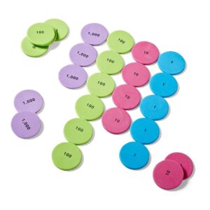 hand2mind Soft Foam Place Value Disks 4 Values, Counting Chips for Kids, Math Counters Kindergarten, Math Teacher Supplies, Base 10 Math Manipulatives for Elementary School (Pack of 200)