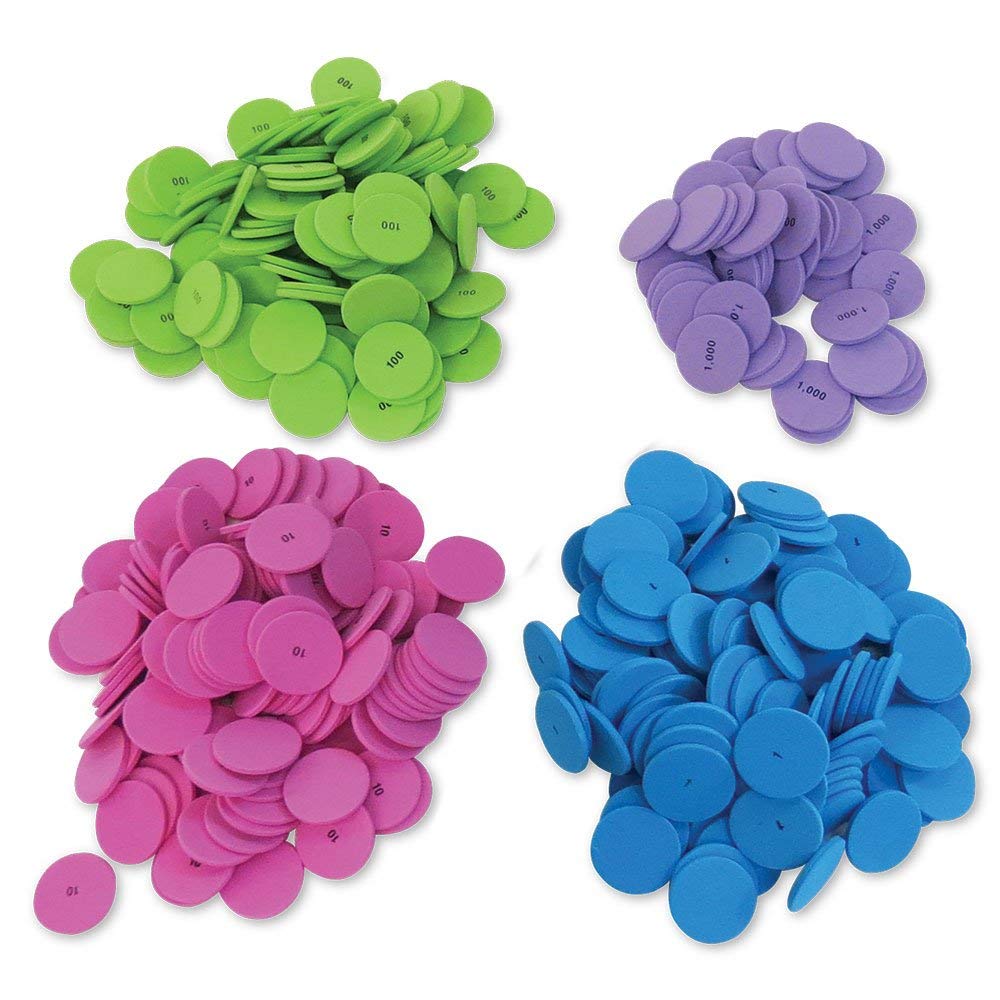 hand2mind Soft Foam Place Value Disks 4 Values, Counting Chips for Kids, Math Counters Kindergarten, Math Teacher Supplies, Base 10 Math Manipulatives for Elementary School (Pack of 200)