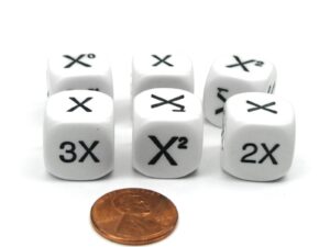 koplow games set of 6 d6 16mm educational math dice - 3 multiplier and 3 algebra dice