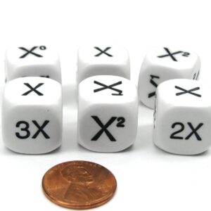 Koplow Games Set of 6 D6 16mm Educational Math Dice - 3 Multiplier and 3 Algebra Dice