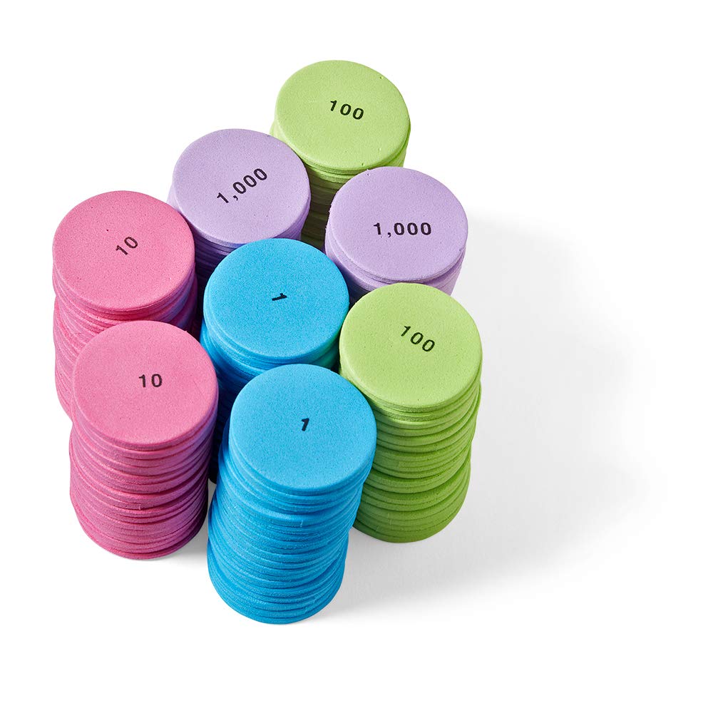 hand2mind Soft Foam Place Value Disks 4 Values, Counting Chips for Kids, Math Counters Kindergarten, Math Teacher Supplies, Base 10 Math Manipulatives for Elementary School (Pack of 200)