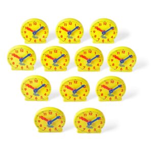 hand2mind Mini Geared Clock, Telling Time Teaching Clock, Learn to Tell Time Clock, Analog Learning Clock, Clock for Kids Learning to Tell Time, Teaching Time Classroom Clock (Set of 12)