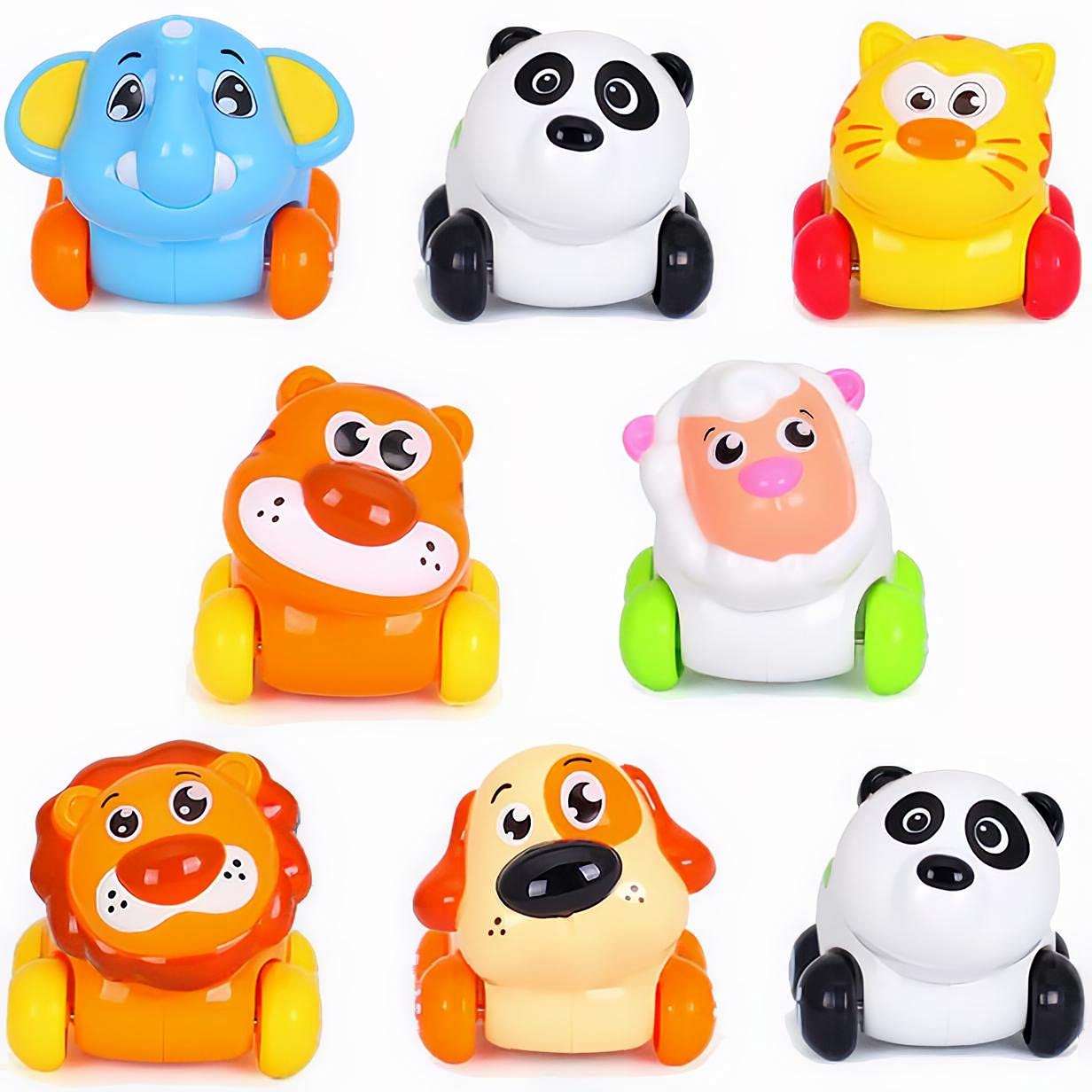 Liberty Imports 8 PCS Cartoon Animals Friction Push and Go Toy Cars Play Set for Babies and Toddlers | Cute Mini Play Vehicles Party Favors - Age 18 Months and Up