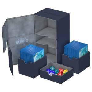 ultimate guard flip 'n' tray 200+, deck case for 200 double-sleeved tcg cards + dice tray, blue, independent magnetic closure & microfiber inner lining