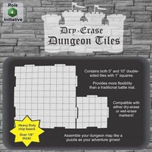 dry erase dungeon tiles, combo set of five 10" and sixteen 5" interlocking squares for role-playing and miniature tabletop games