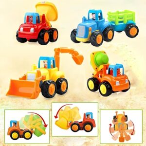 Liberty Imports Set of 4 Cartoon Friction Powered Push and Play Construction Vehicles for Toddlers - Dump Truck, Cement Mixer, Bulldozer, Tractor