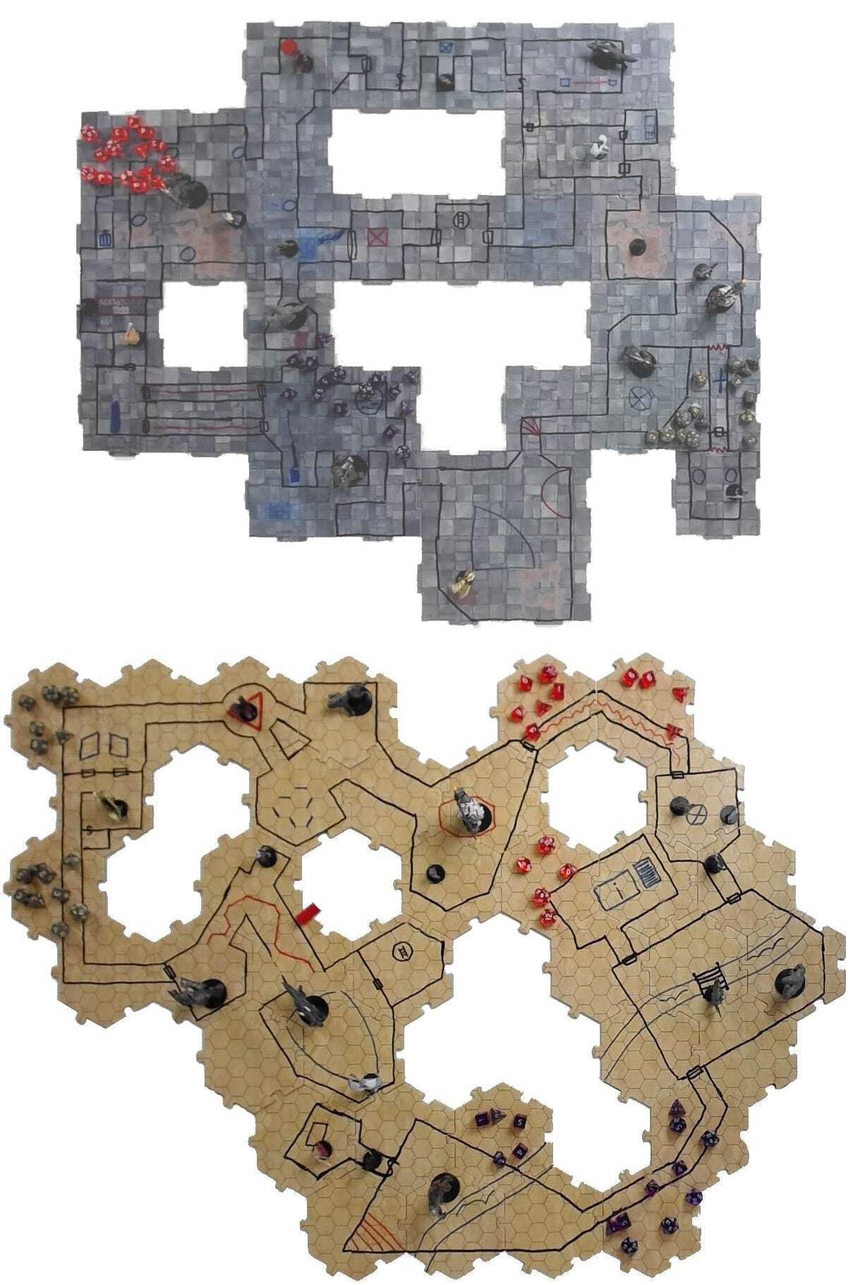 Dry Erase Dungeon Tiles, Combo Set of Five 10" and Sixteen 5" Interlocking Squares for Role-Playing and Miniature Tabletop Games