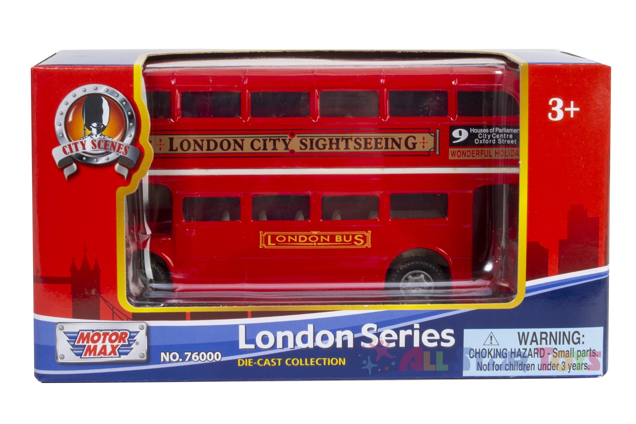 London Double Decker Bus , Red - Motormax 76002 - 4.75" Diecast Model Toy Car