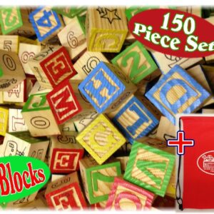 Matty's Toy Stop 150 Piece ABC Stack N' Build Wood Alphabet Blocks Bulk Classroom Set with Exclusive Storage Bag