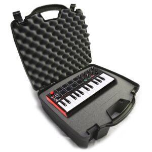 casematix studiocase travel studio hard case compatible with alesis sr18 or sr16 drum machines, 25 key mini akai professional mpk midi or ik irig keys 2 mini and accessories in customizable foam