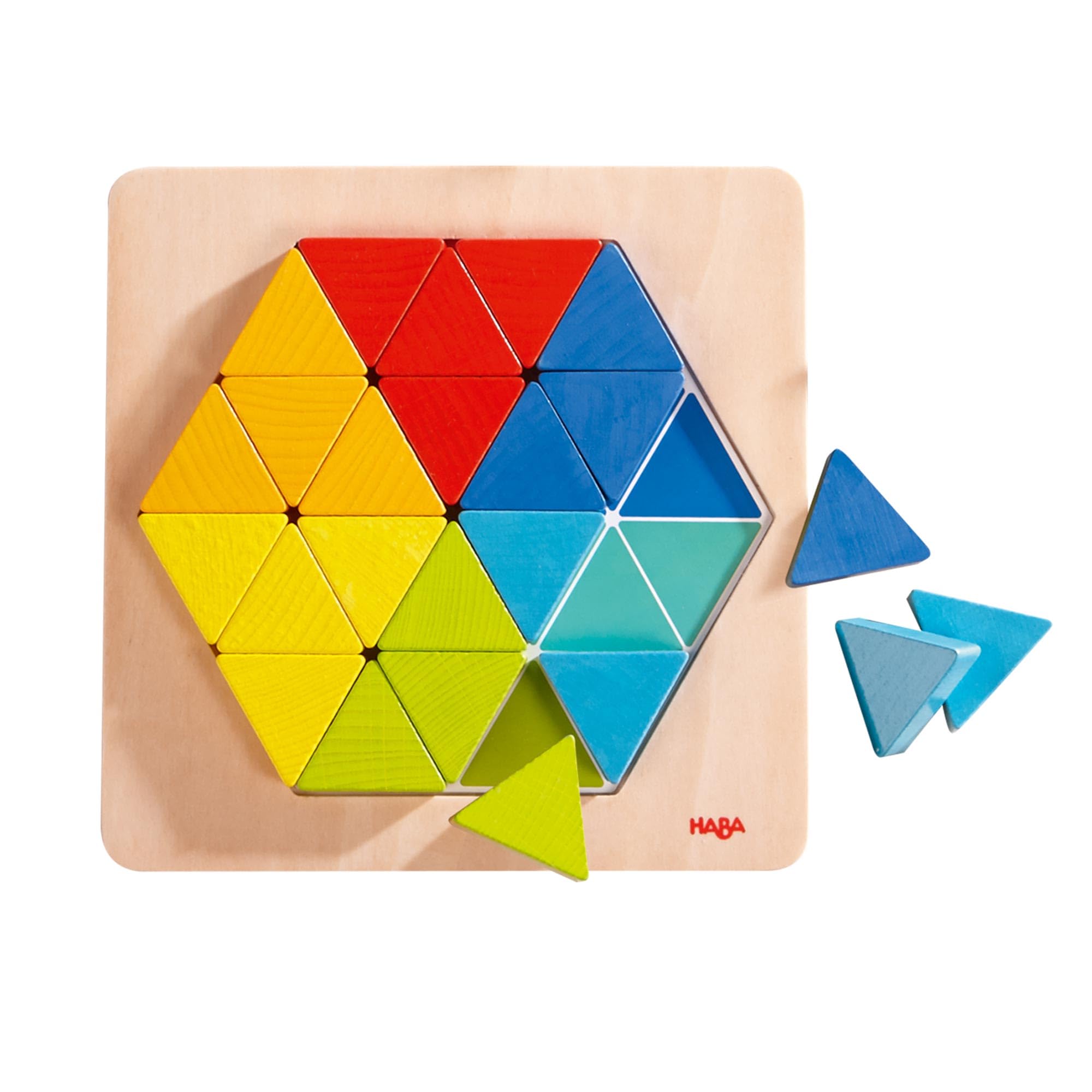 HABA Arranging Game Magical Pyramids - 36 Triangular Wooden Tiles with 6 Double Sided Templates for Ages 2-6 (Made in Germany)