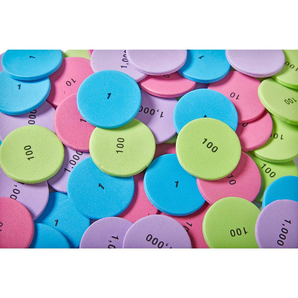 hand2mind Soft Foam Place Value Disks 4 Values, Counting Chips for Kids, Math Counters Kindergarten, Math Teacher Supplies, Base 10 Math Manipulatives for Elementary School (Pack of 200)