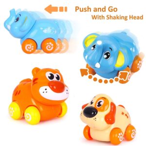 Liberty Imports 8 PCS Cartoon Animals Friction Push and Go Toy Cars Play Set for Babies and Toddlers | Cute Mini Play Vehicles Party Favors - Age 18 Months and Up