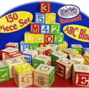 Matty's Toy Stop 150 Piece ABC Stack N' Build Wood Alphabet Blocks Bulk Classroom Set with Exclusive Storage Bag