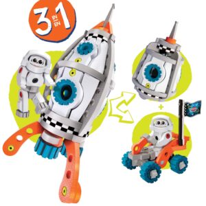 bloco toys 3 in 1 galactic mission | stem toy | astronaut spacecraft, shuttle rocket | diy building construction set (210 pieces)