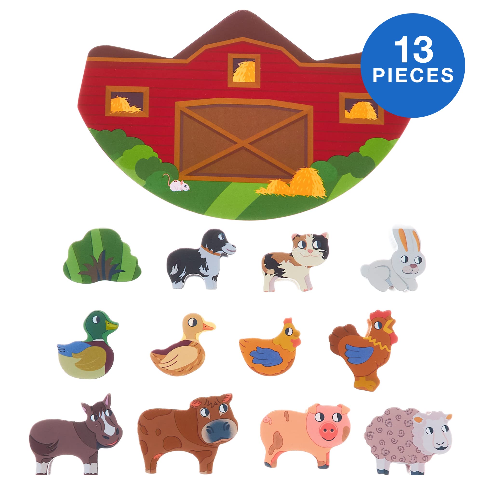 Imagination Generation Wooden Wonders Balancing Playset | Develops Dexterity, Motor Skills, Sharing Skills | Safe Wood & Paint | 13 PC Barnyard Playset