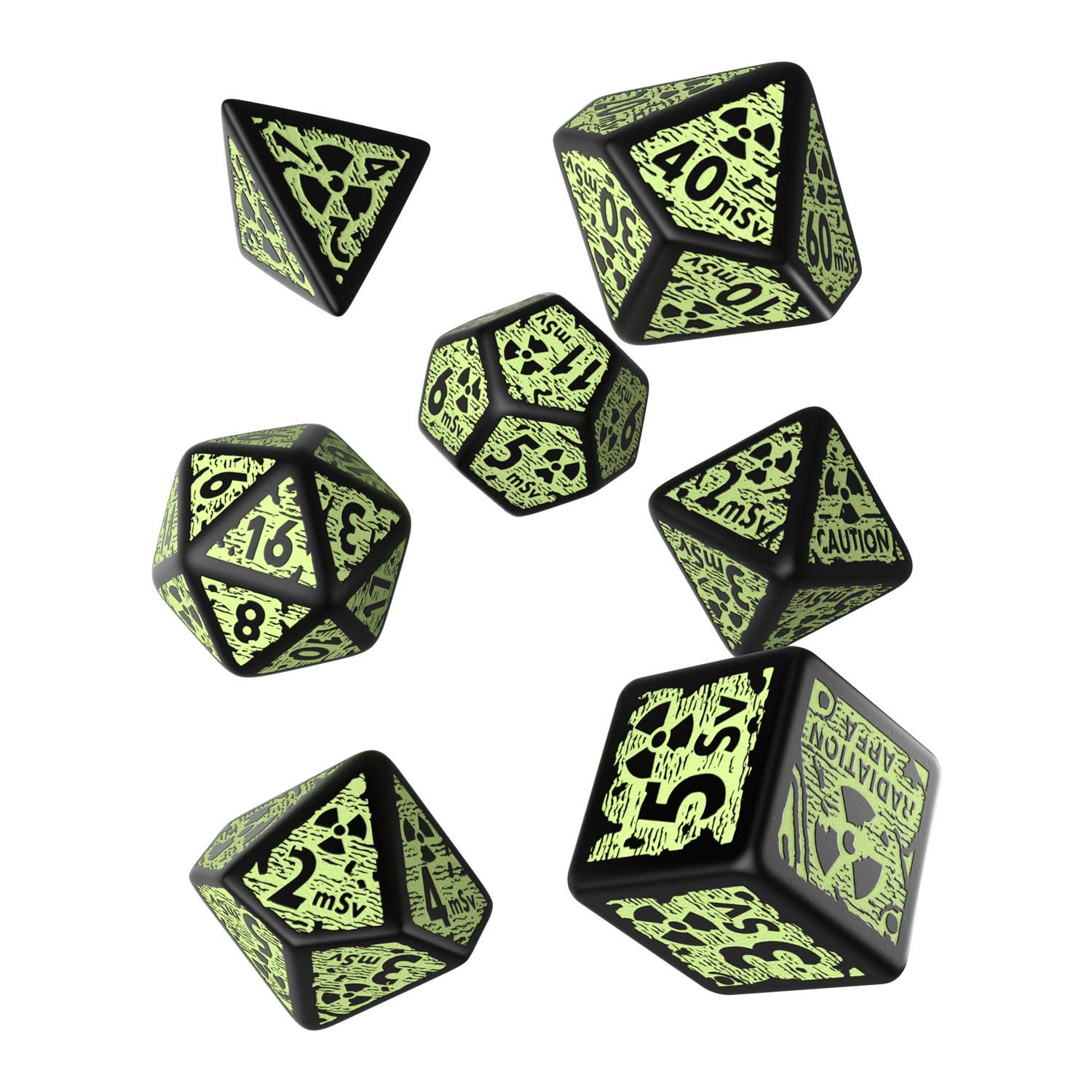 Q-Workshop Nuke Revised Black & Glow-in-The-Dark Dice Set (7)