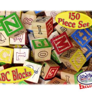 Matty's Toy Stop 150 Piece ABC Stack N' Build Wood Alphabet Blocks Bulk Classroom Set with Exclusive Storage Bag