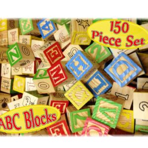 Matty's Toy Stop 150 Piece ABC Stack N' Build Wood Alphabet Blocks Bulk Classroom Set with Exclusive Storage Bag