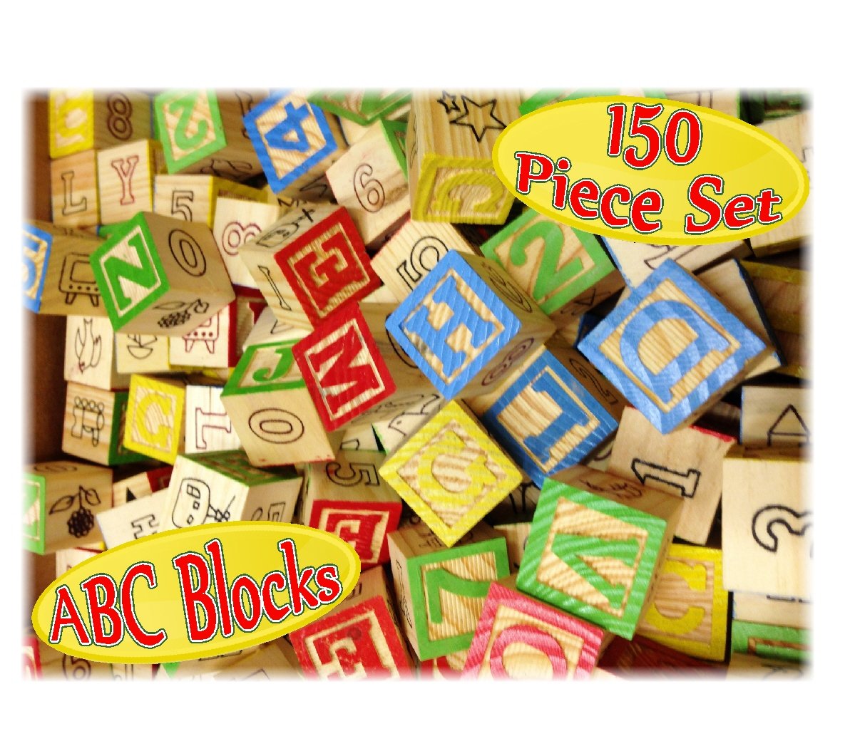 Matty's Toy Stop 150 Piece ABC Stack N' Build Wood Alphabet Blocks Bulk Classroom Set with Exclusive Storage Bag