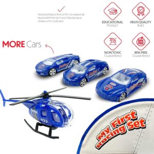 Diecast Police City Station Parking Garage - Police Car Toys for Boys with Track, Garage, 3 Police Car Toy Vehicles, 1 Helicopter