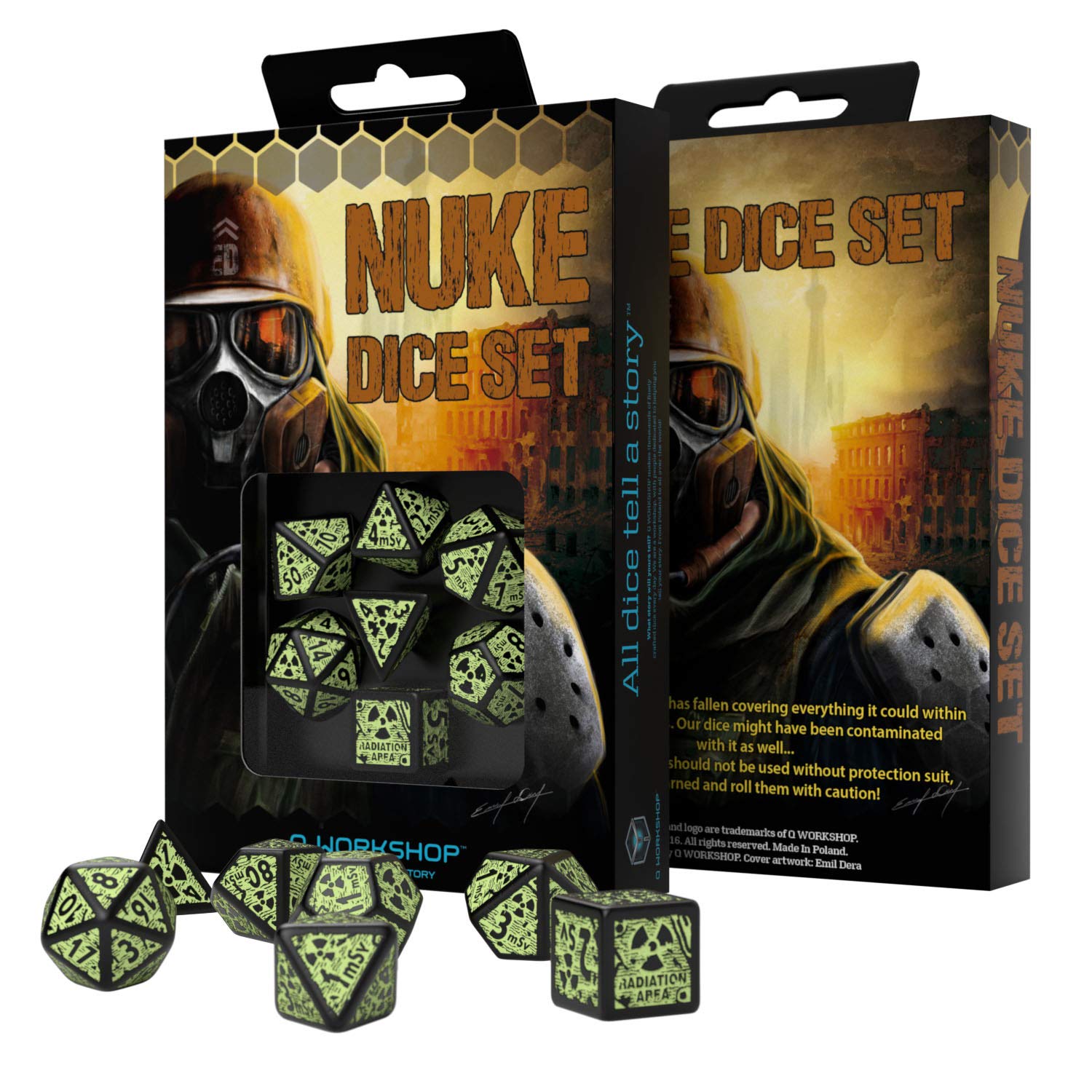 Q-Workshop Nuke Revised Black & Glow-in-The-Dark Dice Set (7)