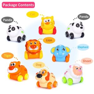 Liberty Imports 8 PCS Cartoon Animals Friction Push and Go Toy Cars Play Set for Babies and Toddlers | Cute Mini Play Vehicles Party Favors - Age 18 Months and Up