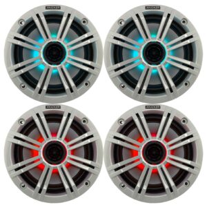 2- pair (4-speakers) multi color led lights kicker 6.5" 195w marine audio coaxial stereo white grills