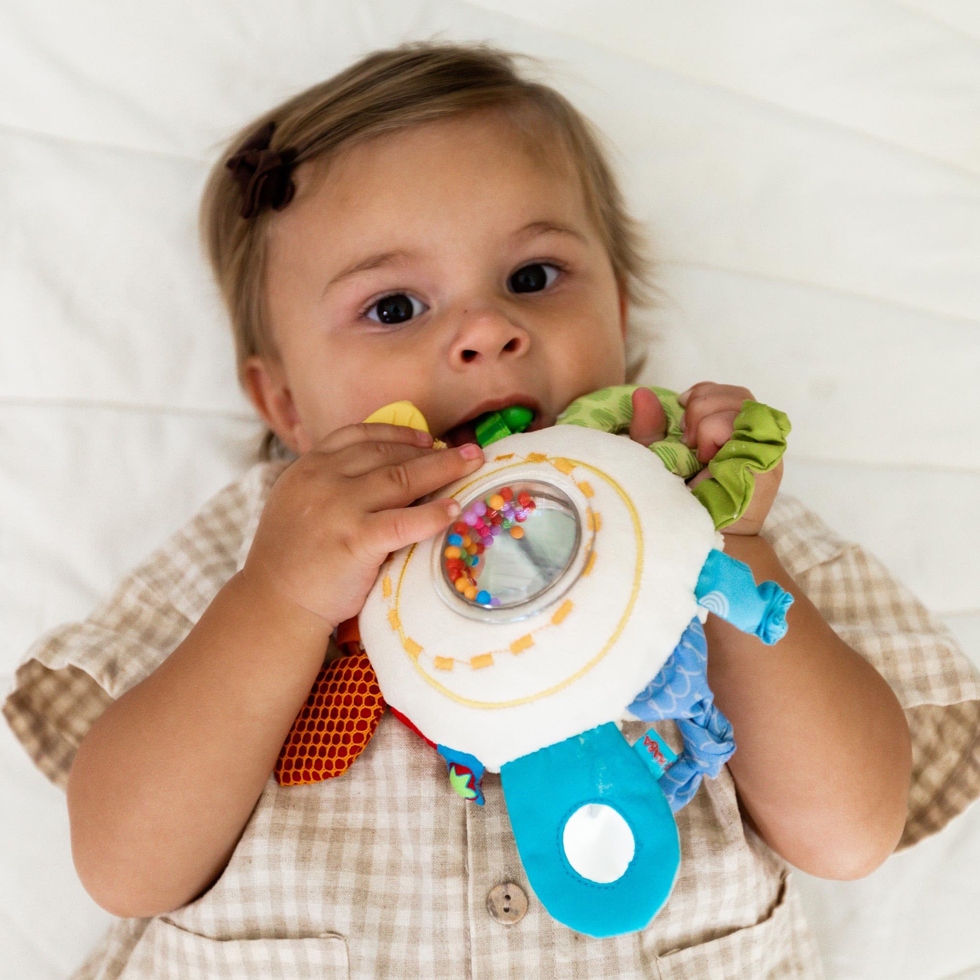 HABA Teether Cuddly Rainbow Round - Soft Activity Toy with Rattling & Teething Elements,Multicolored