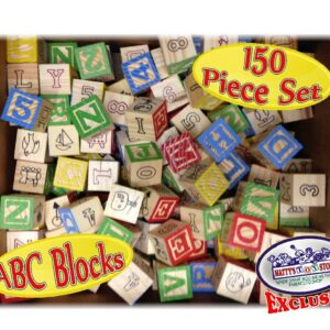 Matty's Toy Stop 150 Piece ABC Stack N' Build Wood Alphabet Blocks Bulk Classroom Set with Exclusive Storage Bag