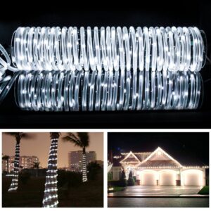 LTE 33ft 100 LED Solar Rope Lights, Outdoor Waterproof Solar Rope Lights, Ideal for Decorations,Christmas,Gardens, Lawn, Patio, Weddings, Parties.(Daylight White)