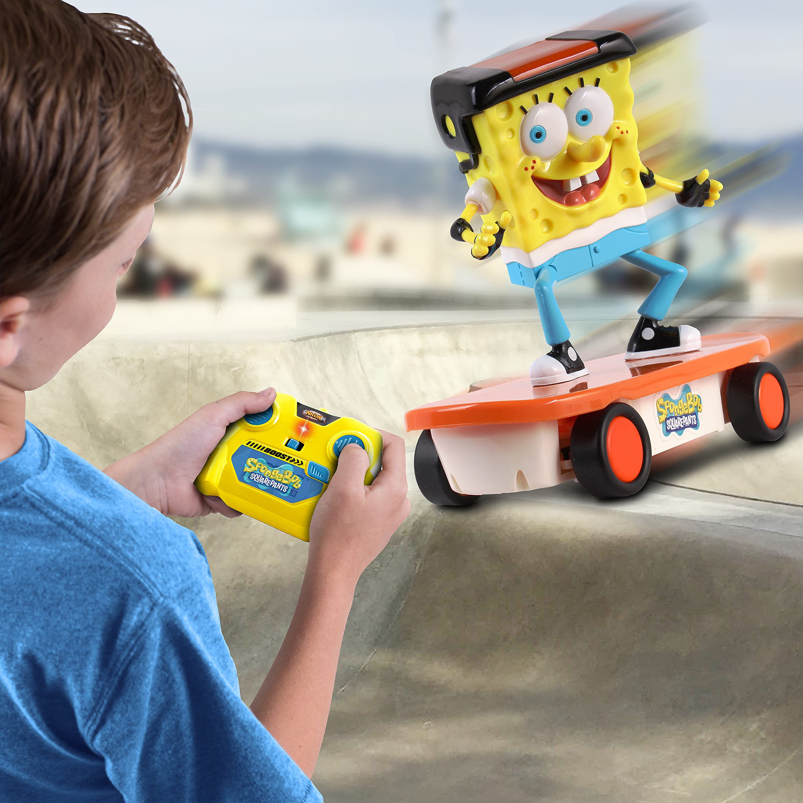 NKOK Spongebob 2.4GHz Skateboarder R/C Vehicle; Full Function 2.4 GHz Radio Control with Turbo Boost; Ages 6+